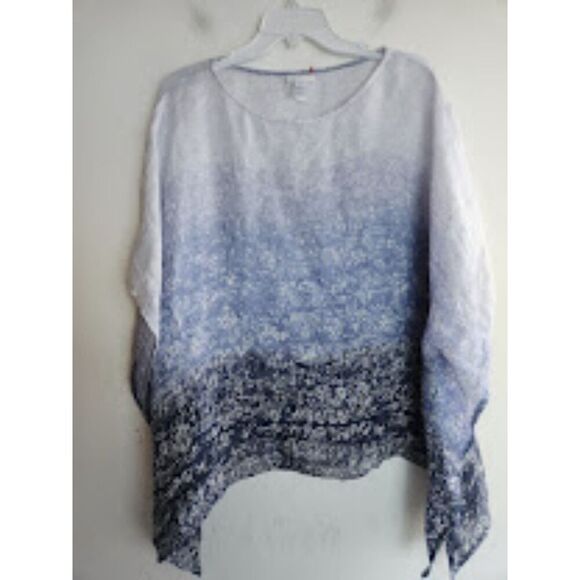 J. Jill | Tops | Jjill Pure Linen Blue Grey Blue Ombre 0 Linen Pancho ...